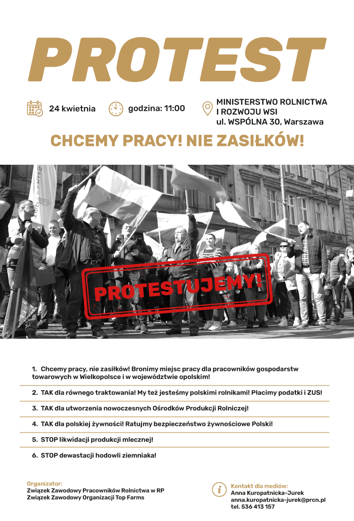 Chcemy pracy, nie zasiłków: protest przed Ministerstwem Rolnictwa i ...